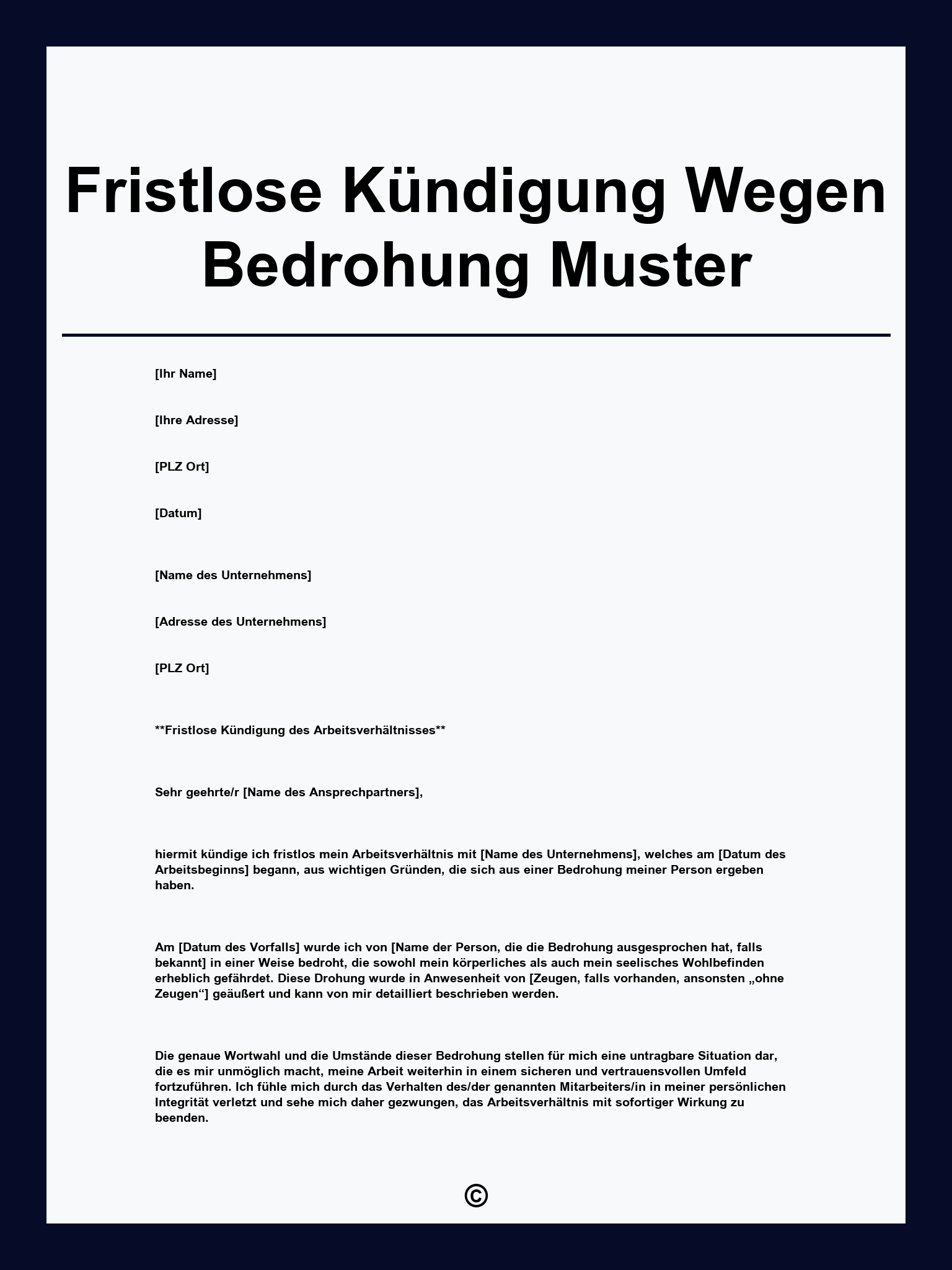 Fristlose Kündigung Wegen Bedrohung Muster